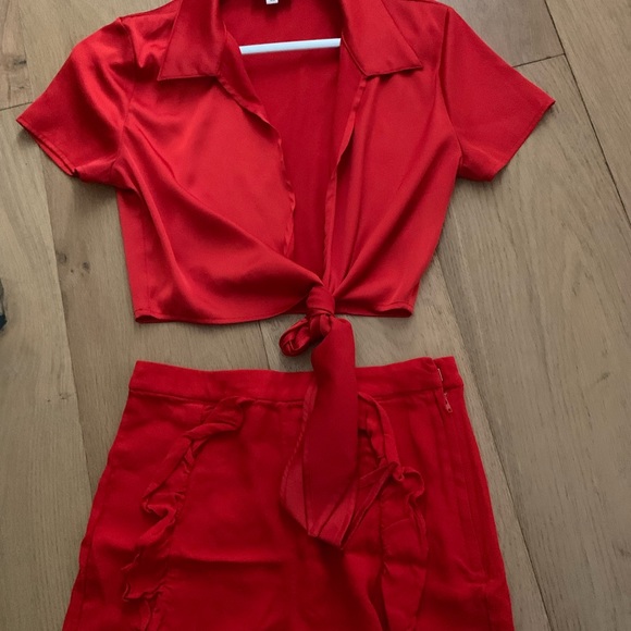 REVOLVE | Shorts | Revolve Super Down Hm Red Satin Crop Top Short Set ...
